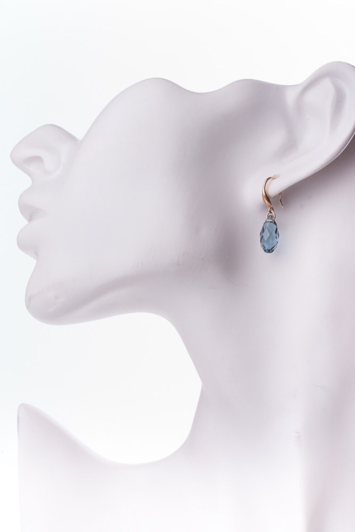 Blue Crystal Dainty Gold Dangle Delicate Earrings, Small Blue Denim ...
