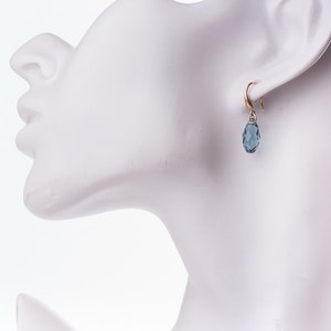 Blue Crystal Dainty Gold Dangle Delicate Earrings, Small Blue Denim ...