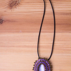Hand Beaded Swarovski Purple Pendant, Purple Beadwork Pendant Necklace ...