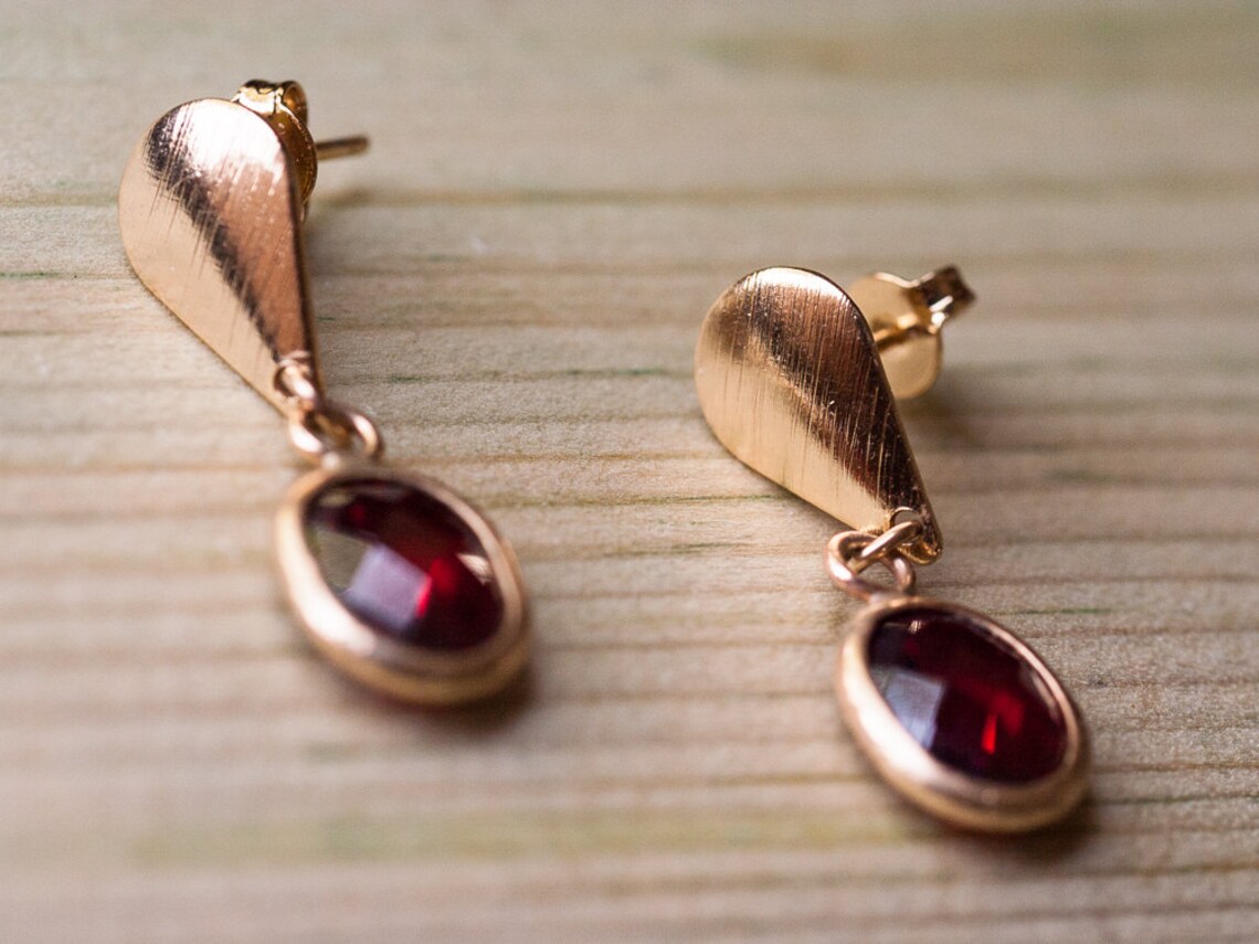 Red Jade Gold Filled Earrings, Red Stone Earrings, Deep Red Gold ...