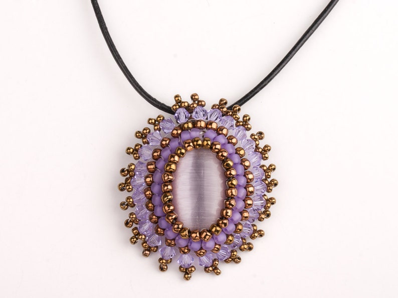 Hand Beaded Swarovski Purple Pendant, Purple Beadwork Pendant Necklace ...