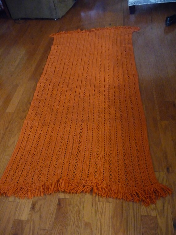 Orange Crochet Afghan Throw. 36.5 X 75 Inches. Fringed on - Etsy