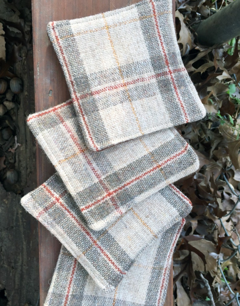 Set of 4 Wool & Linen Coasters. Tan and Brown With Gold Thread - Etsy