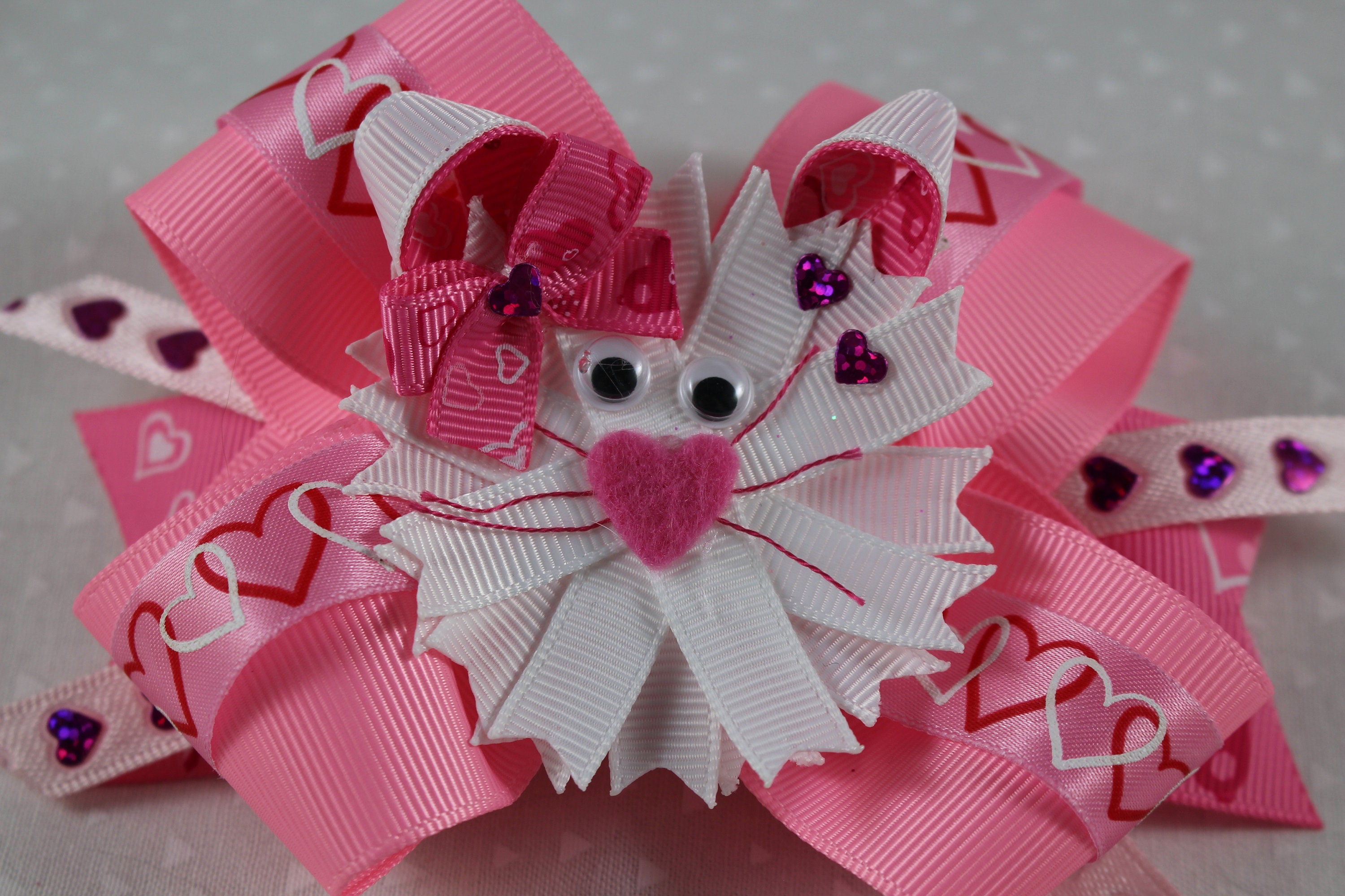 Pink Heart Cat Hair Bow - Valentine's Day Ribbon Clip - Etsy