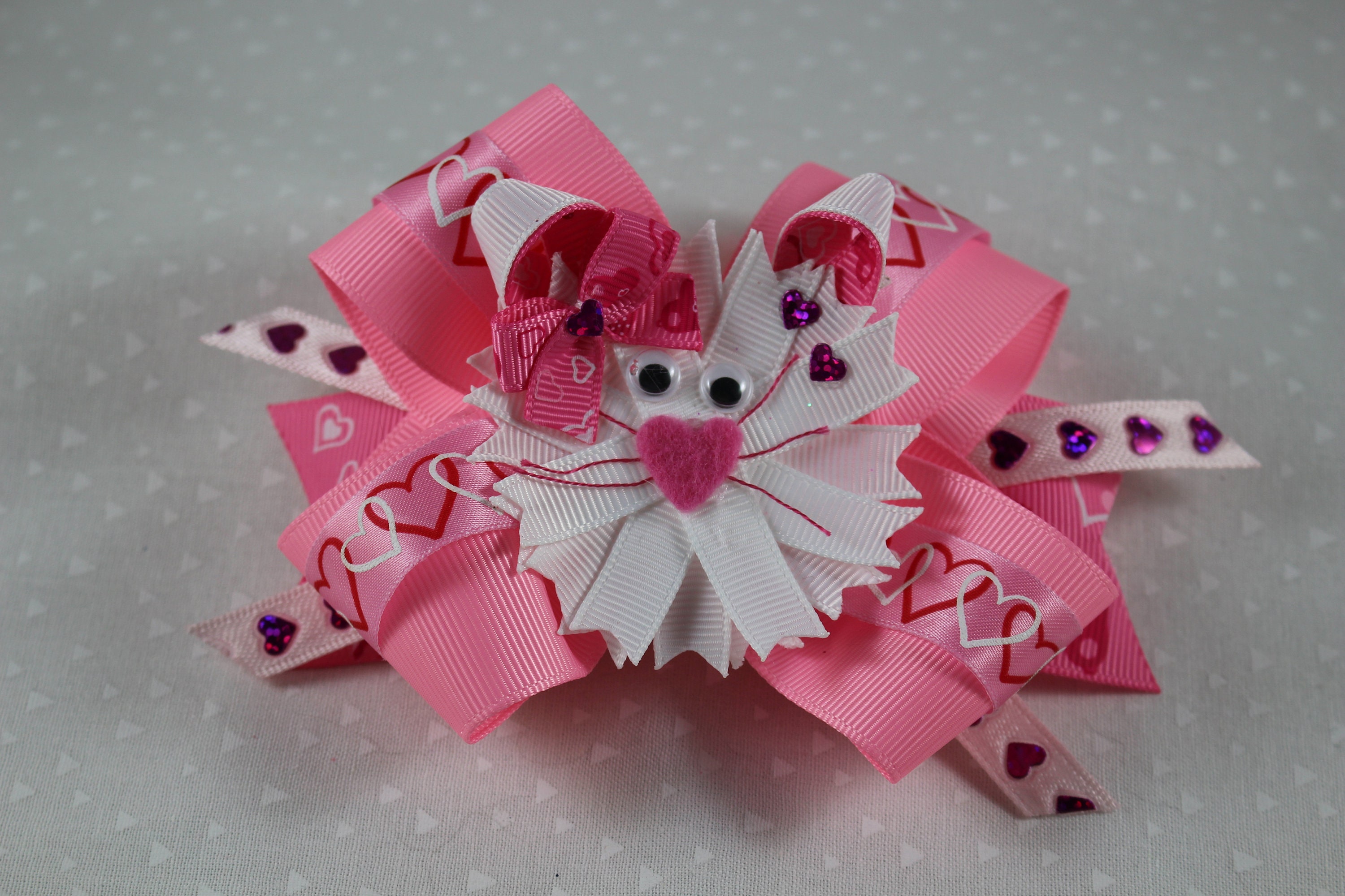 Pink Heart Cat Hair Bow - Valentine's Day Ribbon Clip - Etsy