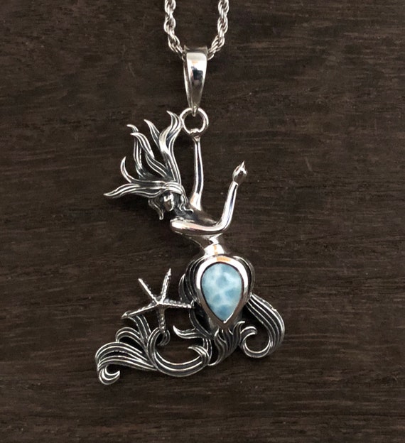 Mermaid With Sea Star Pendant Silver Mermaid Pendant With | Etsy