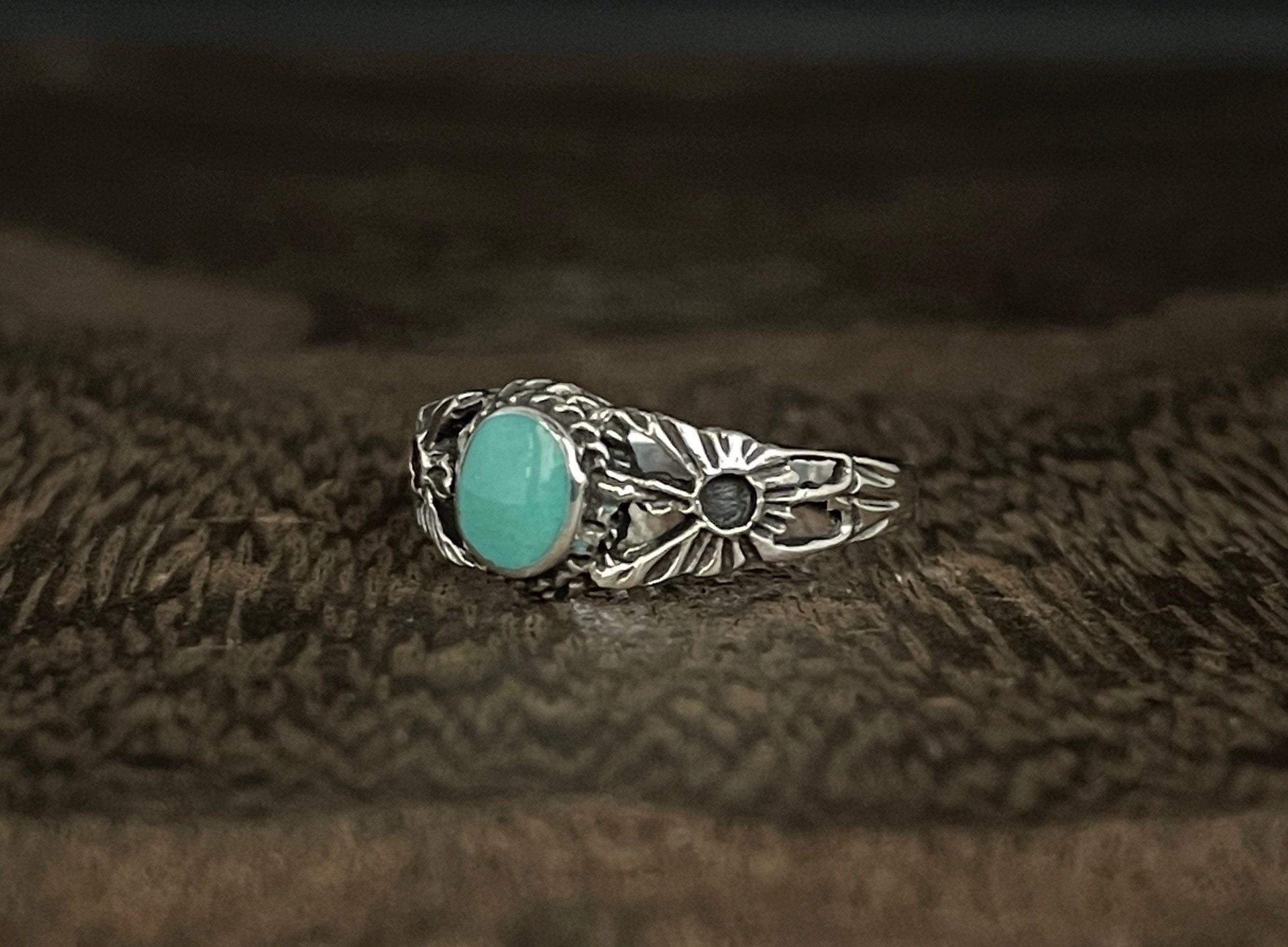 Western Ring With Turquoise // 925 Sterling Silver // Sizes 5 - Etsy