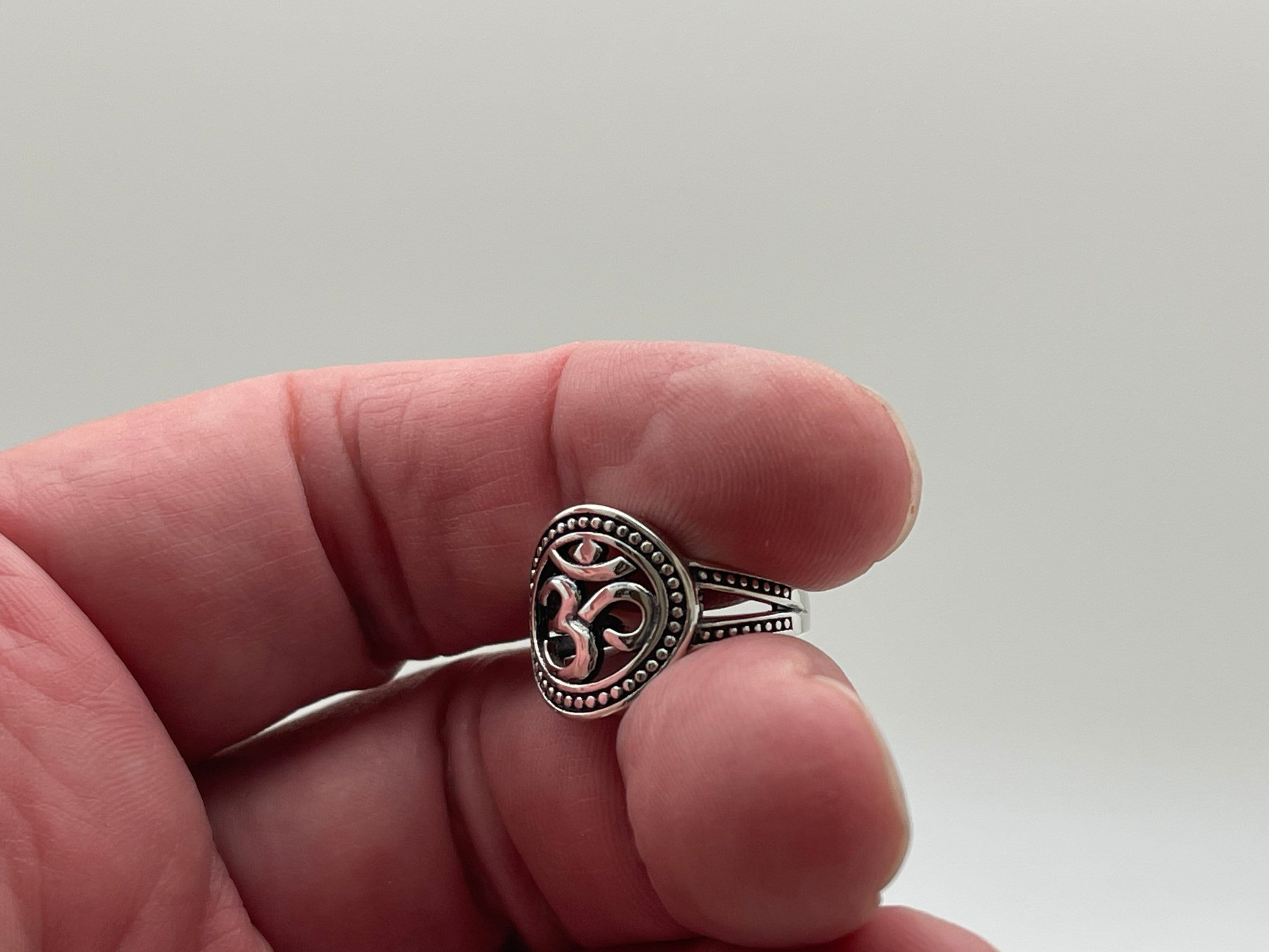 Beaded Silver OM Ring // 925 Sterling Silver | Etsy