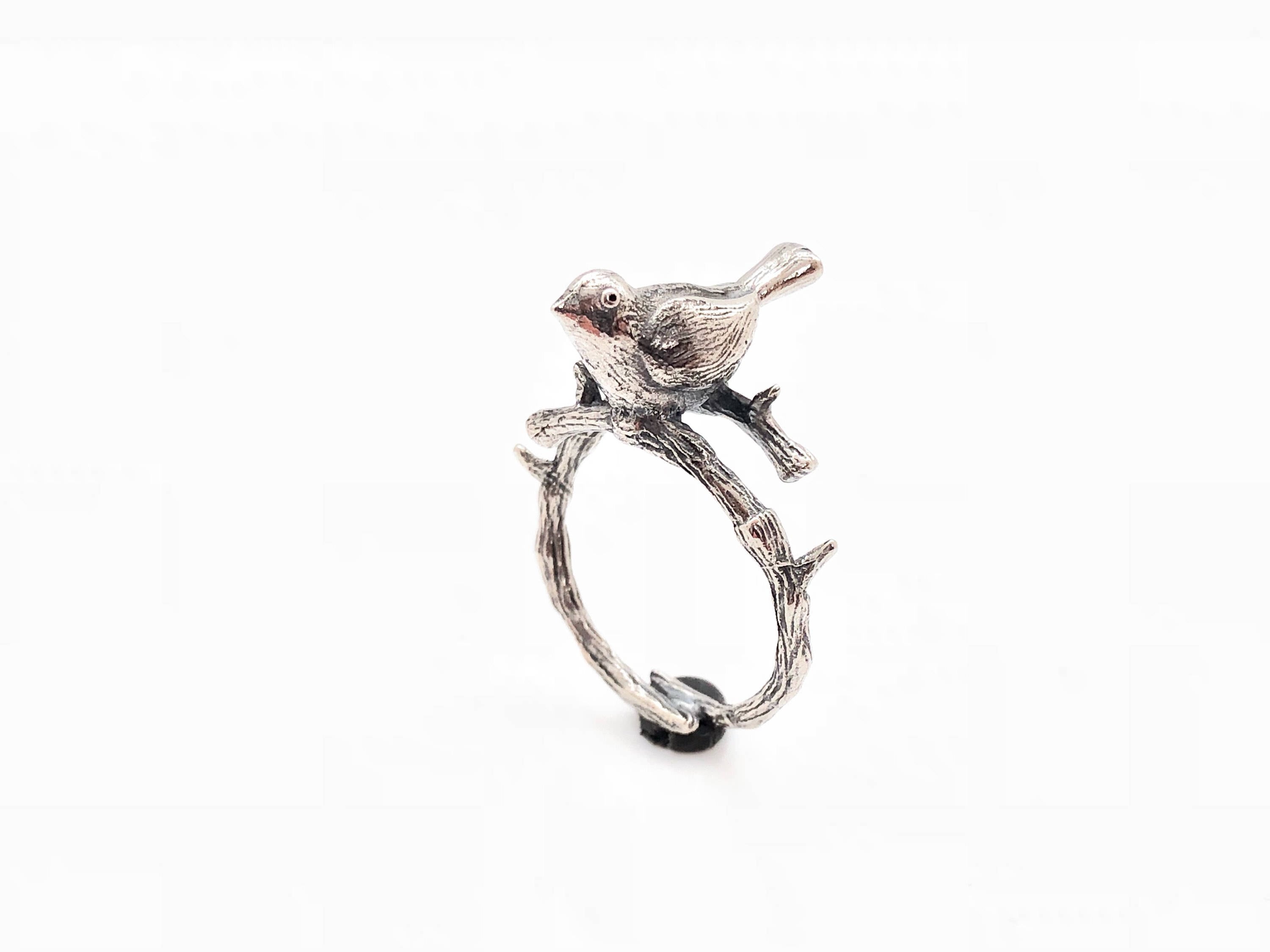 Sterling Silver Robin Ring: Bird on Branch Design - Etsy
