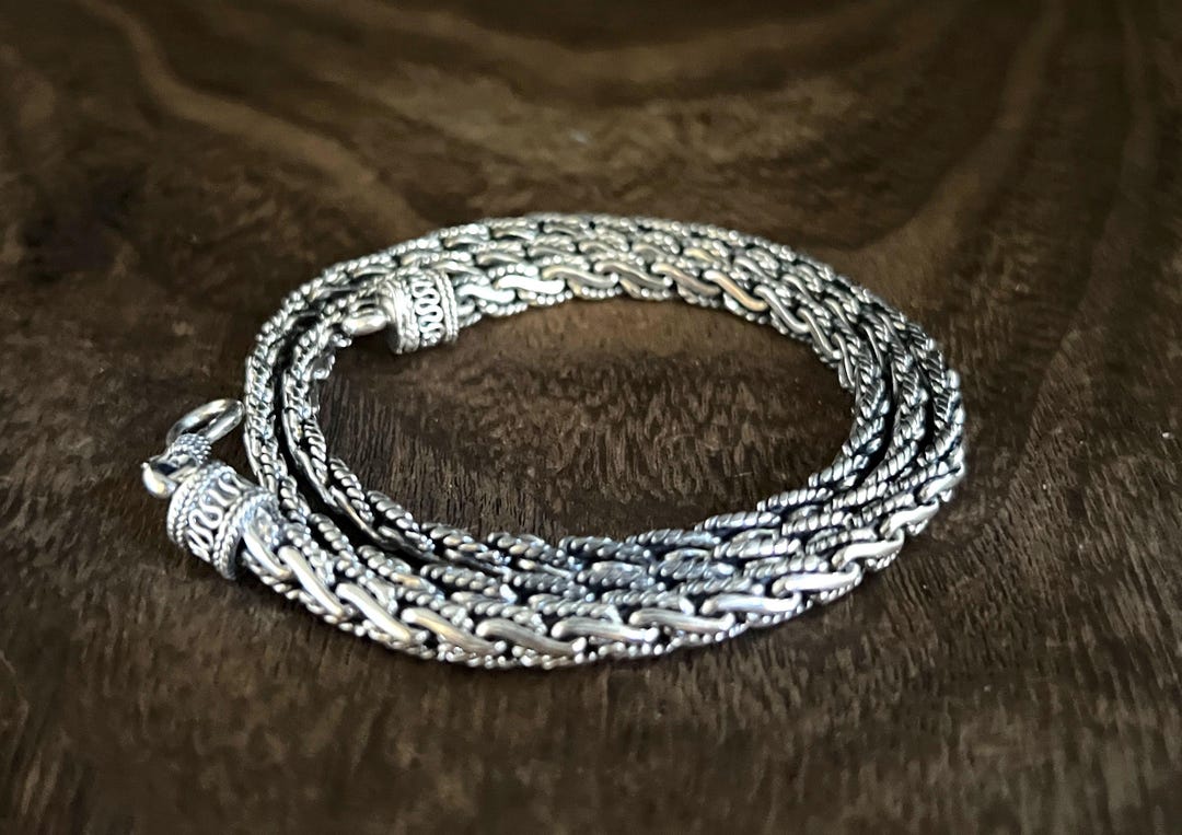 Silver Bali Chain // 4.5mm Bali Chain // 925 Sterling Silver // Handmade Oxidized Chain // 7 ...