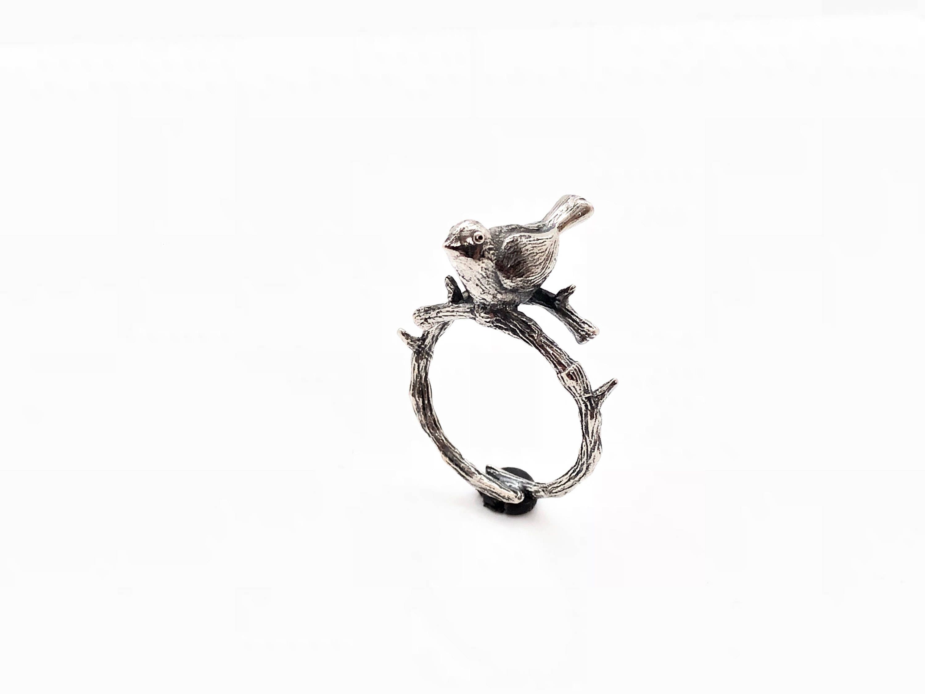 Sterling Silver Robin Ring: Bird on Branch Design - Etsy