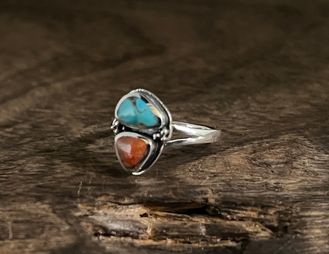 Western Turquoise Coral Ring // 925 Sterling Silver // Southwest Style ...