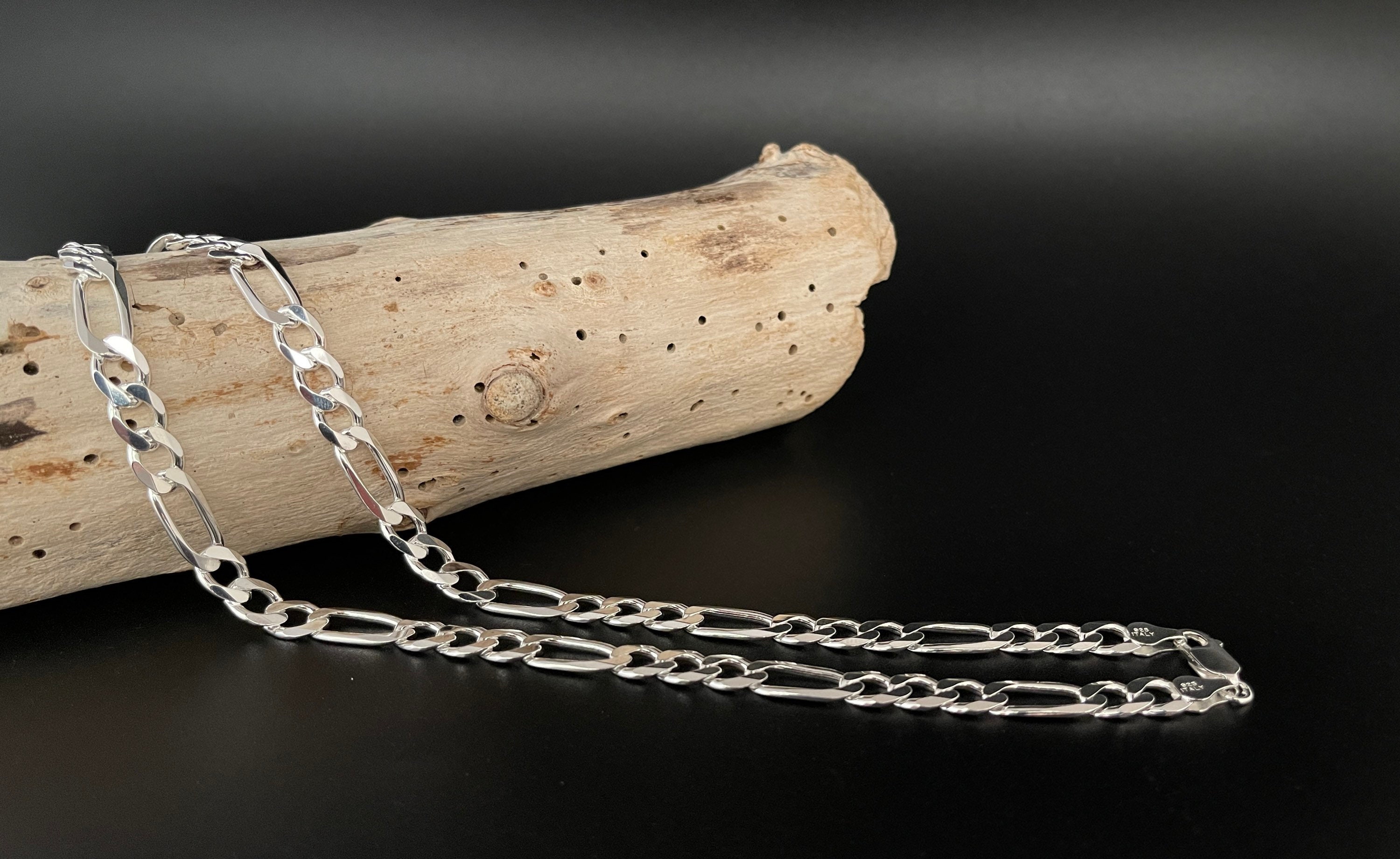 Sterling Silver Figaro Chain - 7mm Italian Necklace - Etsy