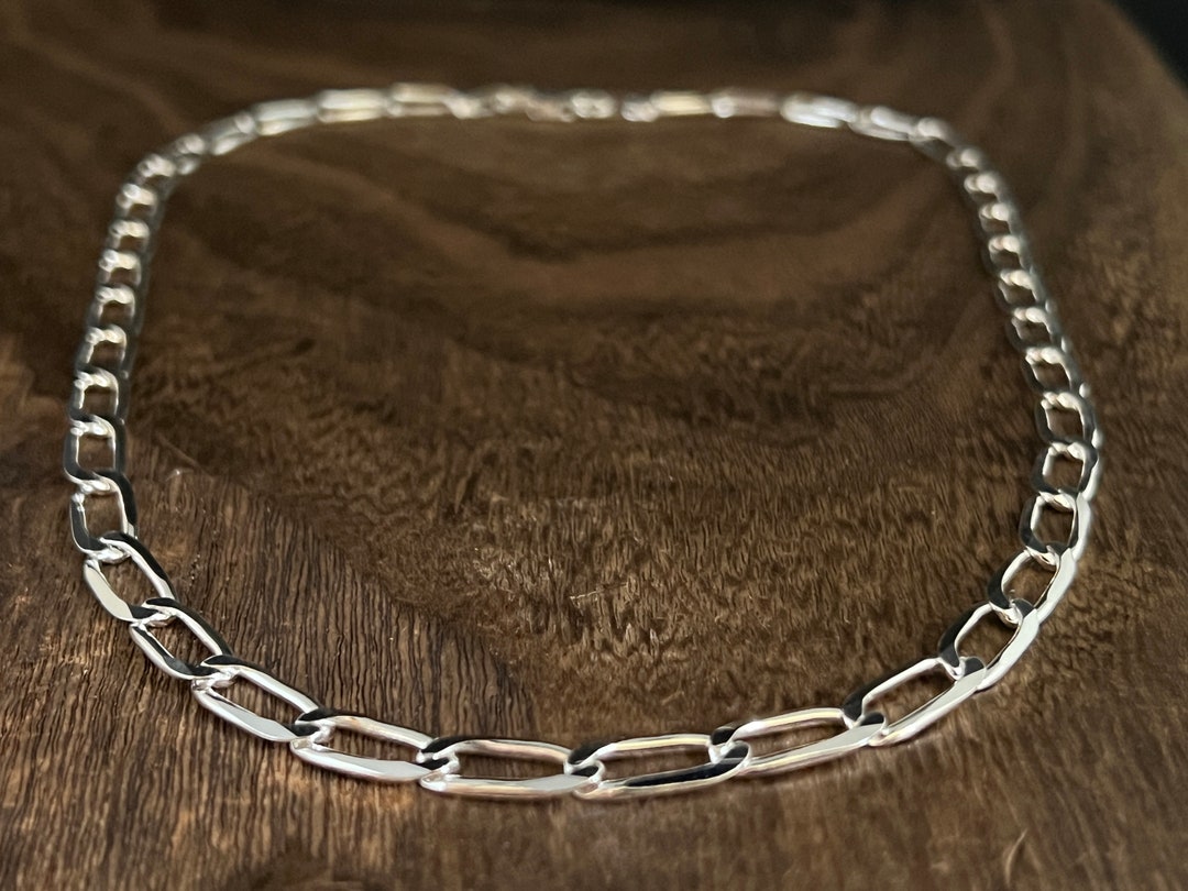 Silver Link Necklace // 925 Sterling Silver // Long Curb Necklace // 6mm Curb Chain // Mens ...