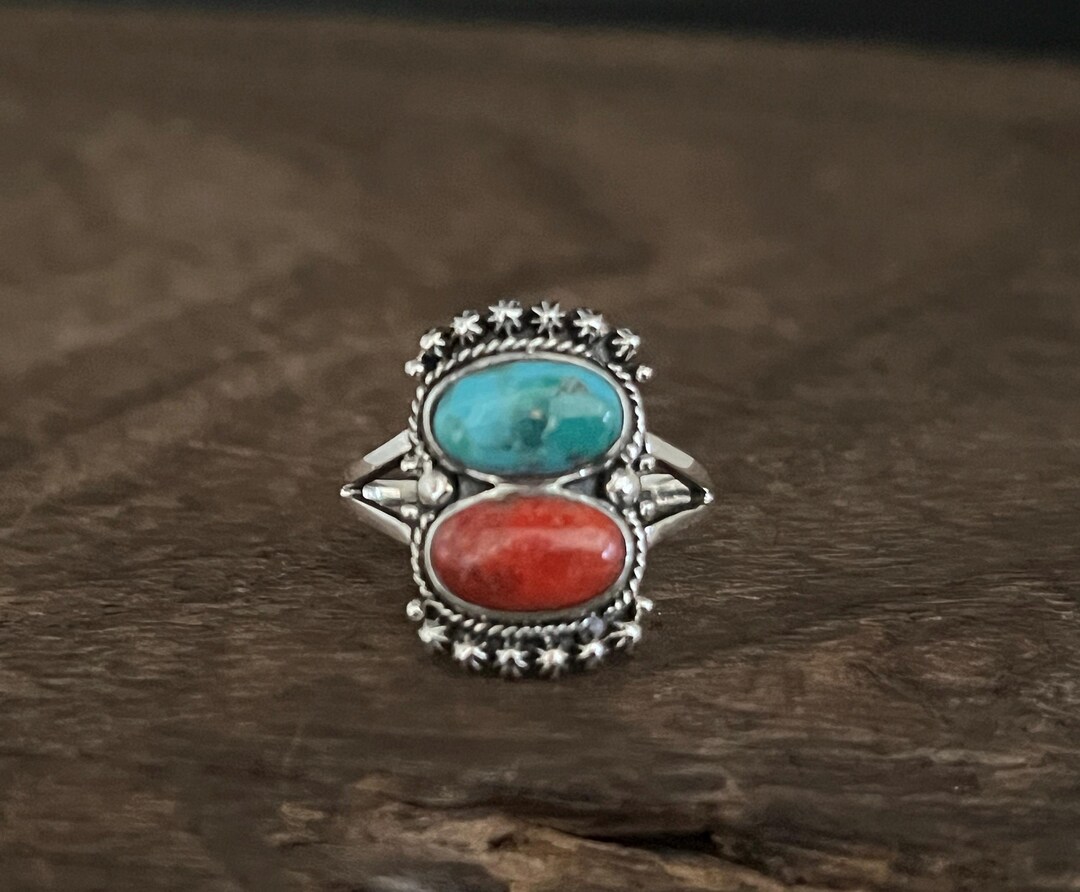 Western Turquoise Coral Ring // Southwest Style Turquoise Coral Ring ...