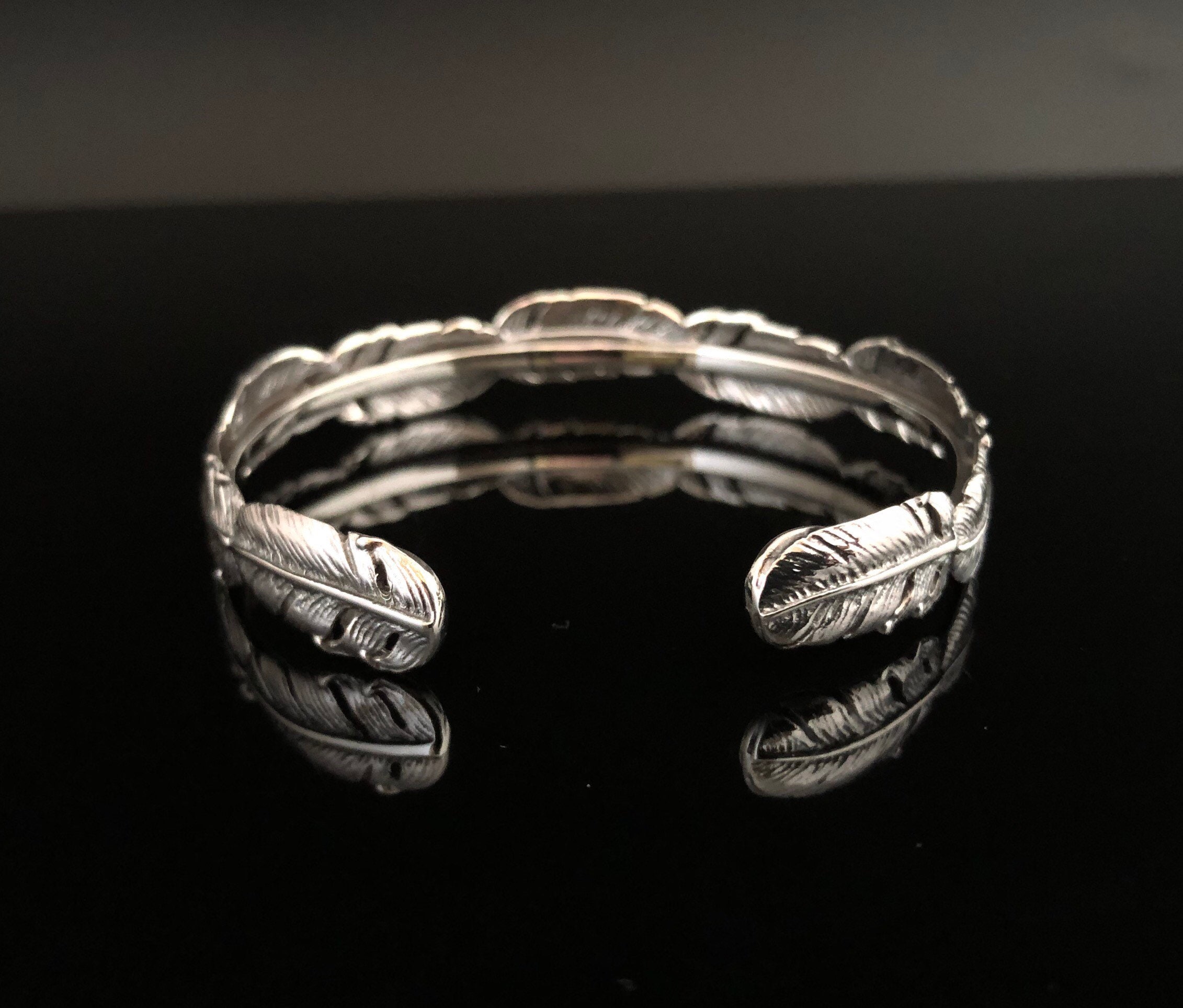 Feathers Cuff Bracelet Silver Feather Bracelet Silver - Etsy