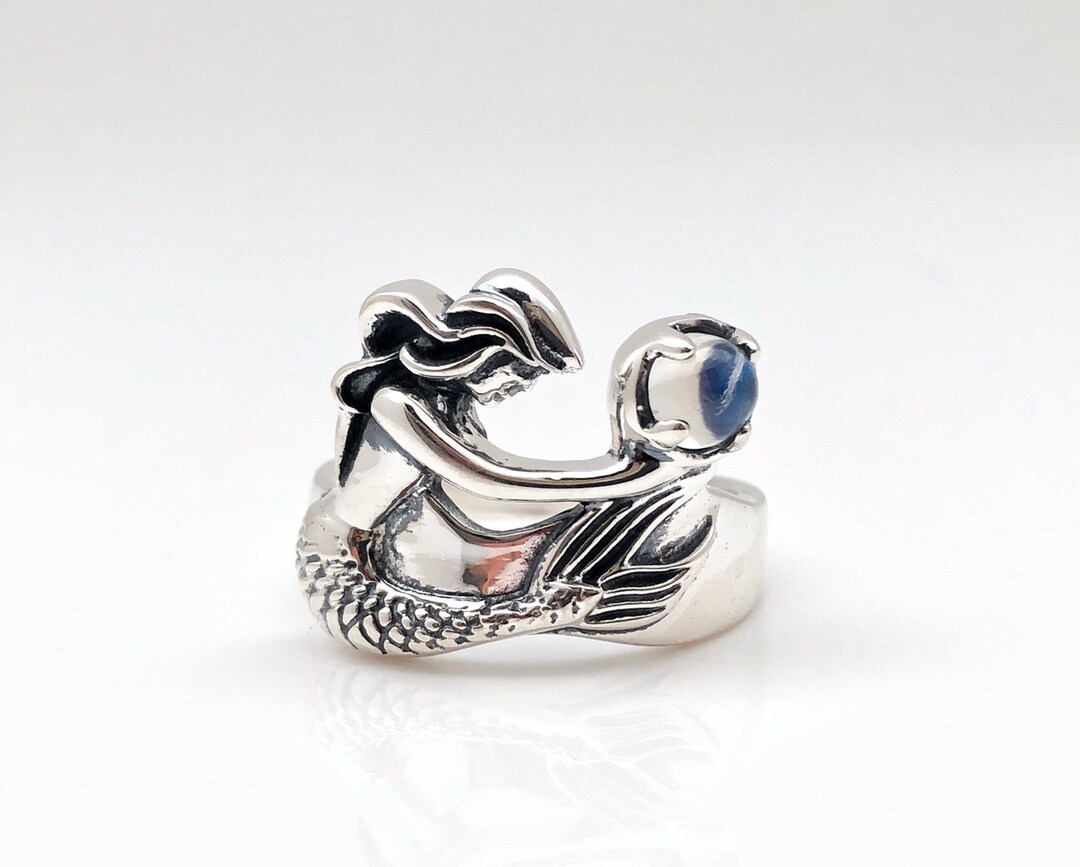 Mermaid With Moonstone Ring - Sterling Silver - Rainbow Moonstone ...