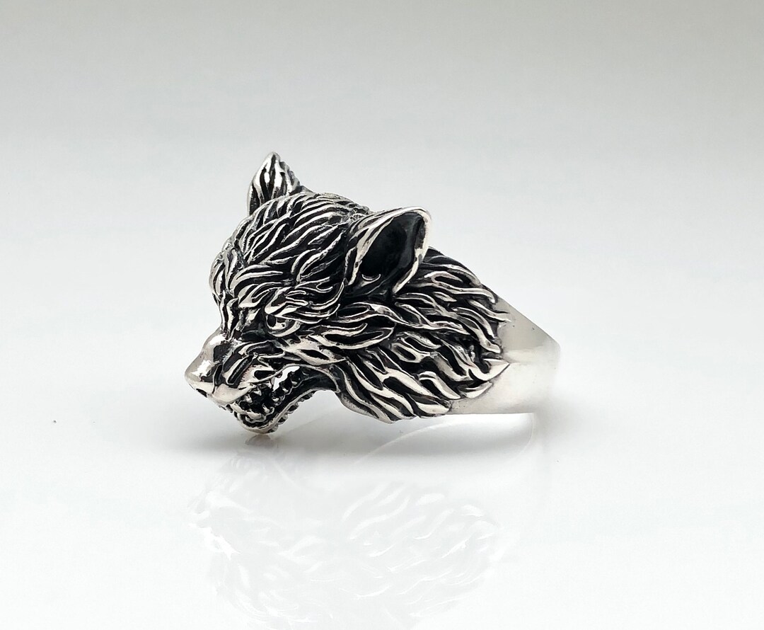 Wolf Ring Size 9, 10 925 Sterling Silver Spirit Wolf Ring Men's Wolf ...