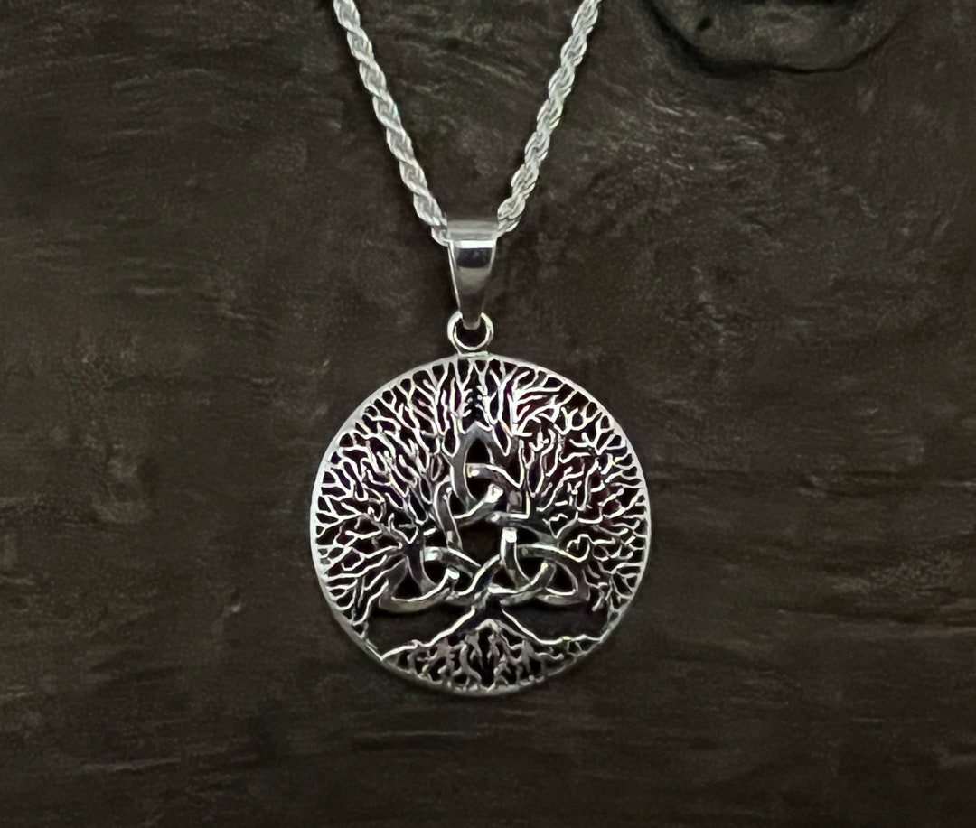 Celtic Triquetra Tree of Life Pendant - 925 Sterling Silver - Oxidized ...