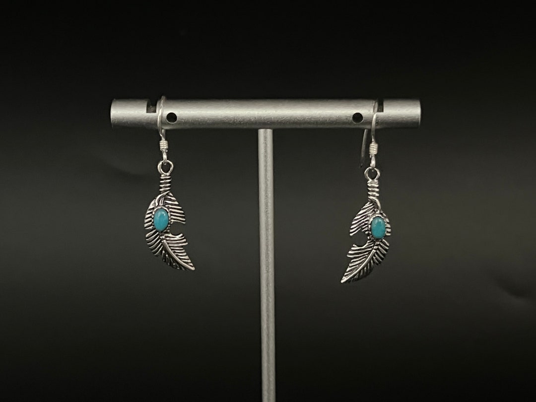 Western Inspired Turquoise Feather Earrings 925 Sterling Silver - Etsy
