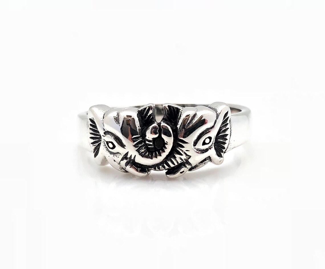 Lucky Elephants Ring // Silver Elephant Ring // 925 Sterling Silver ...