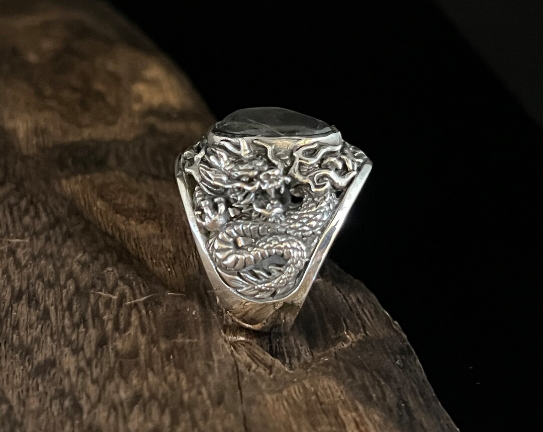 Gemstone Dragon Ring With Natural Labradorite // 925 Sterling Silver // Handcrafted Men's Dragon ...