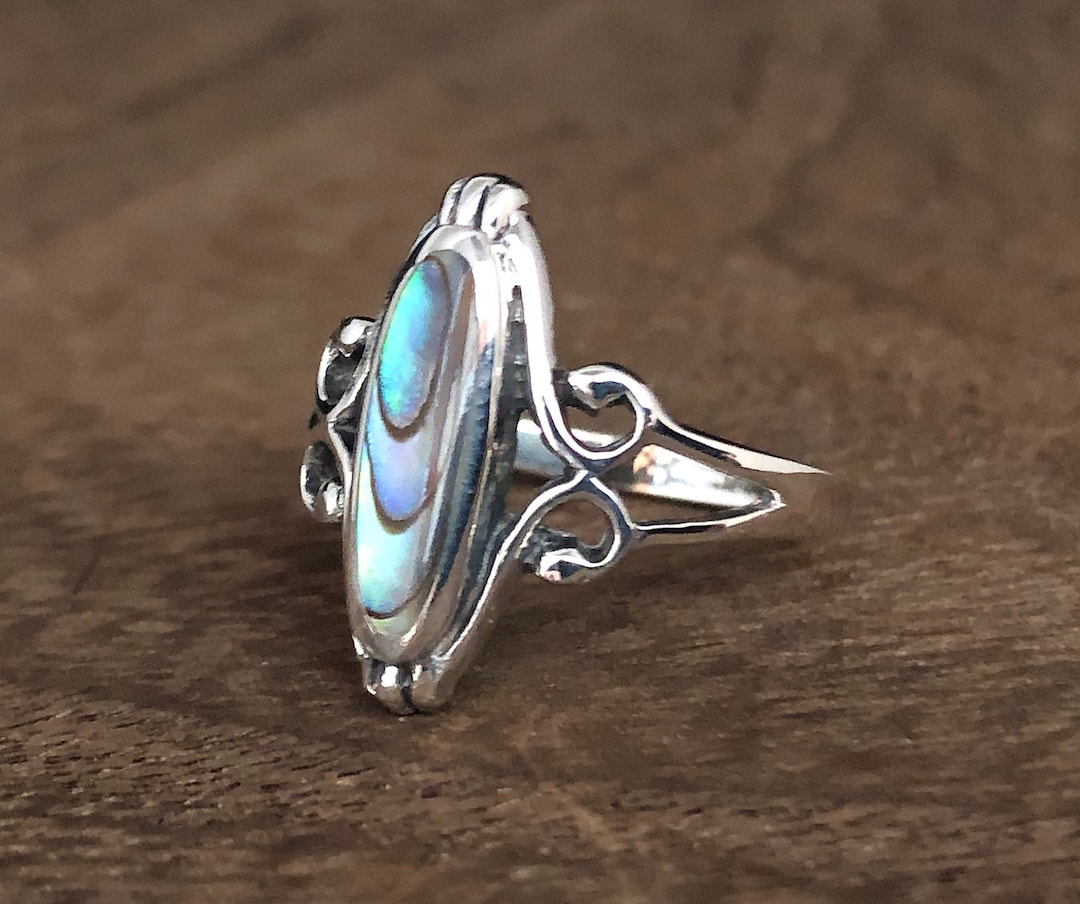 Vintage Style Abalone Ring: Sterling Silver Oxidized Jewelry - Etsy