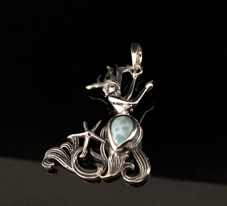 Mermaid With Sea Star Pendant Silver Mermaid Pendant With | Etsy