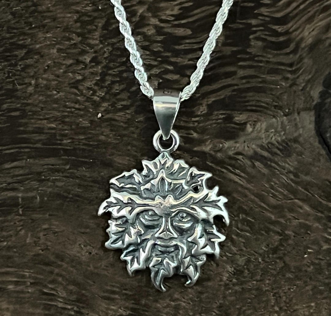 Viking Green Man Pendant With Optional Silver Box Chain - 925 Sterling ...