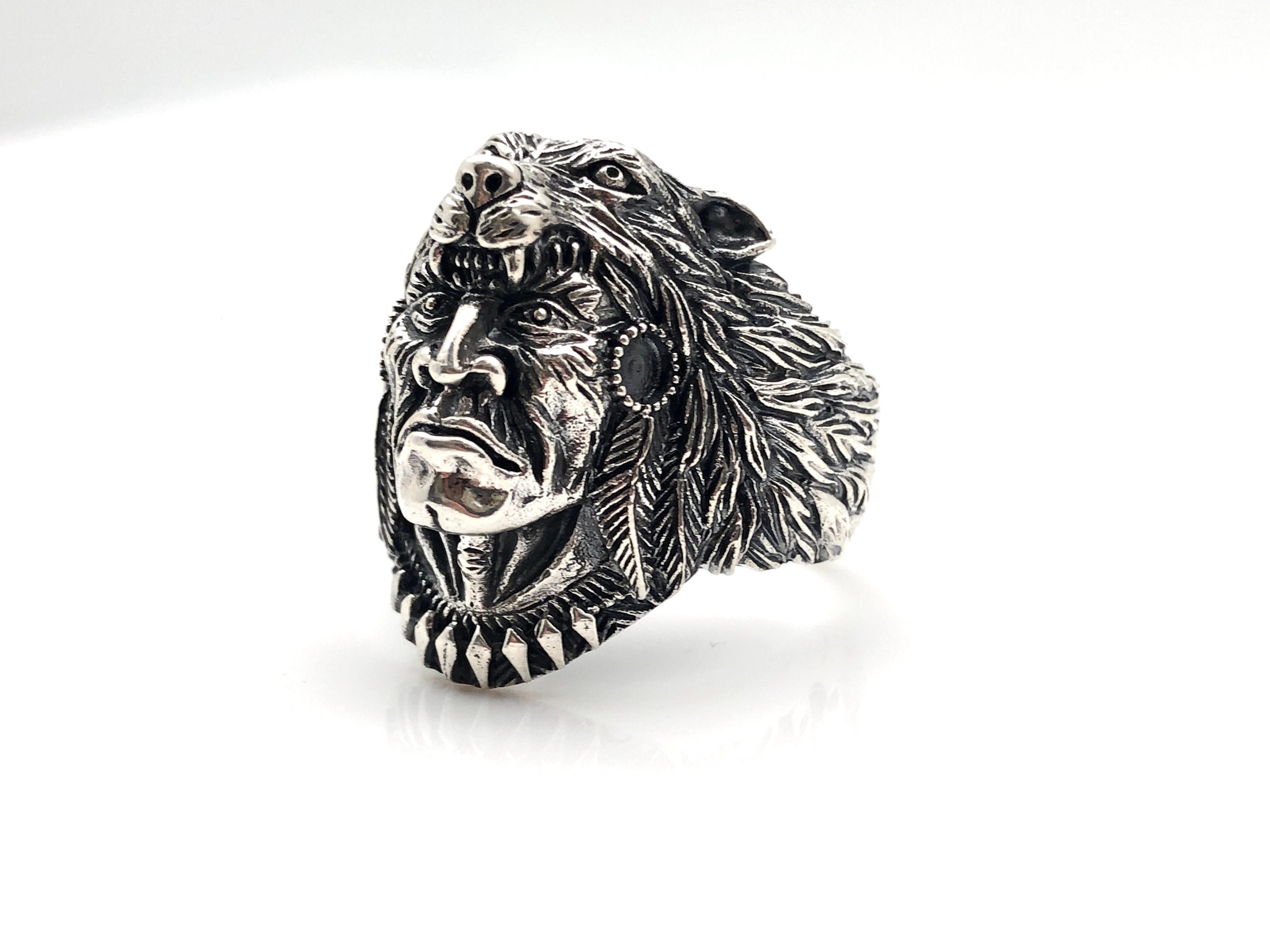 Indian Head Chief Lion Ring // 925 Sterling Silver // - Etsy