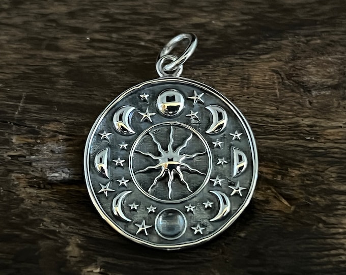 Celestial Moonphase Pendant - Lunar Phases - 925 Sterling Silver ...