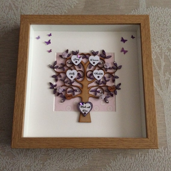 3d Small Family tree bespoke personalised Frame love roses | Etsy