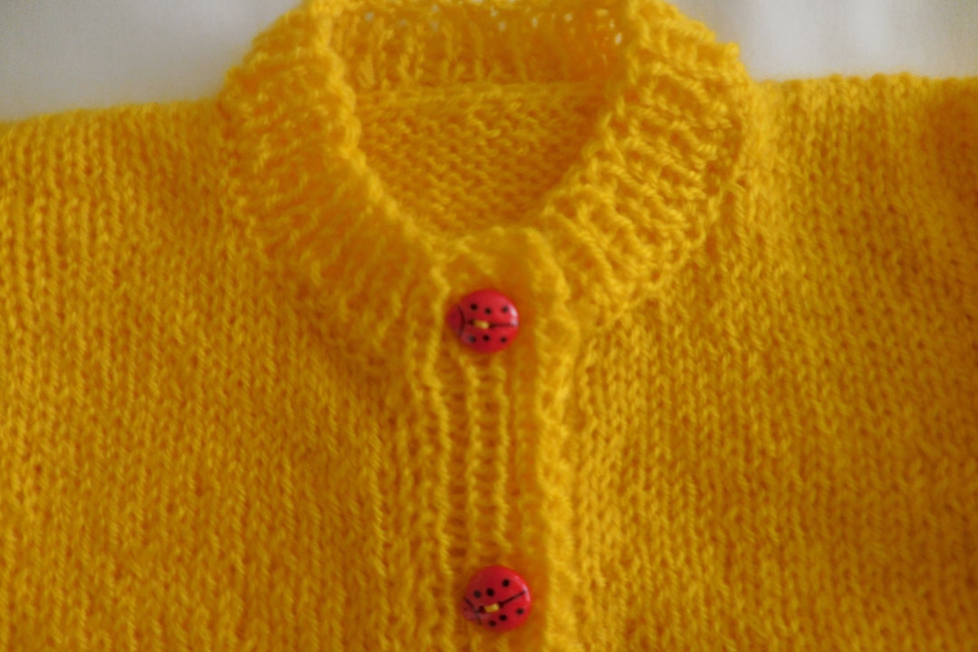Handmade Knit Bright Yellow Baby Sweater Cardigan With Ladybug Buttons ...