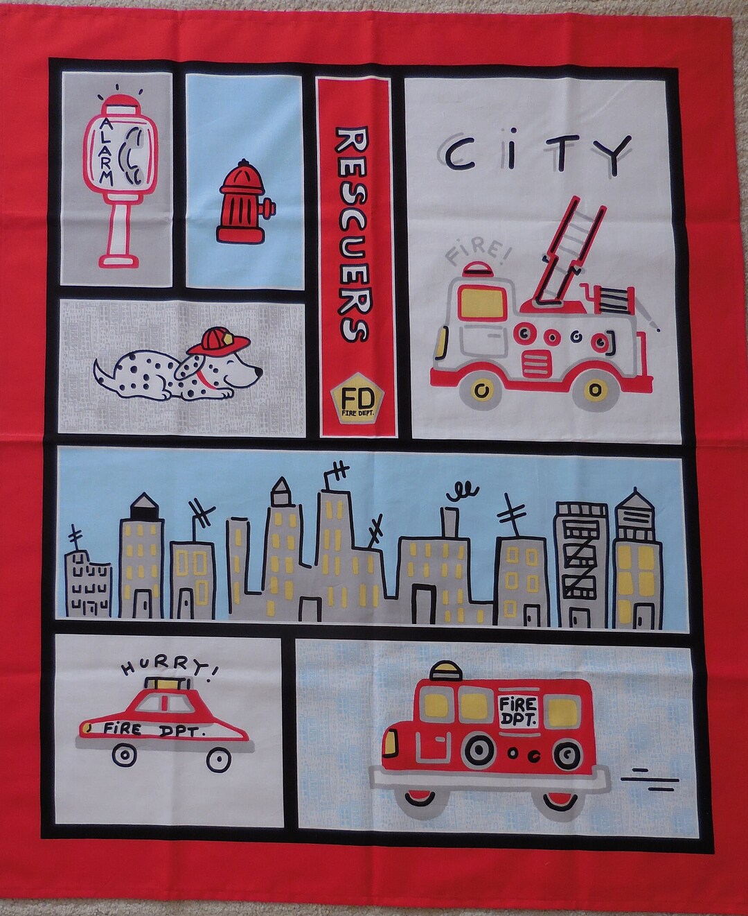 Wall Hanging Panel With Fire Station - Firefighters Fabric Panel for ...