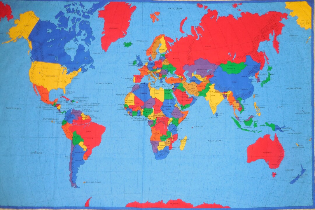 World Map Wall Hanging Panel Cloth Fabric Wall Hanging Panel With the ...