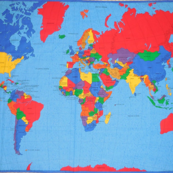World Map Fabric - Etsy