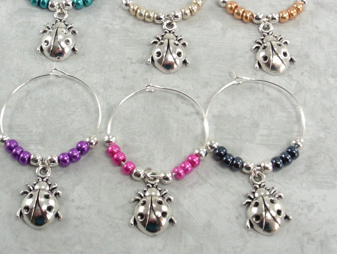 Ladybug Wine Glass Charms, Ladybug Wine Glass Markers, Ladybug Wine ...