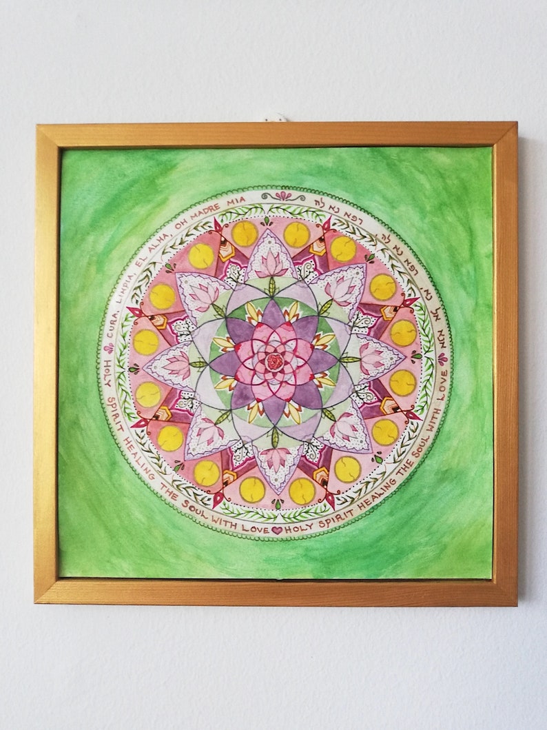 Healing Prayer Mandala Canvas Print: Lotus, Rose, Hebrew Prayer (8"x8 ...