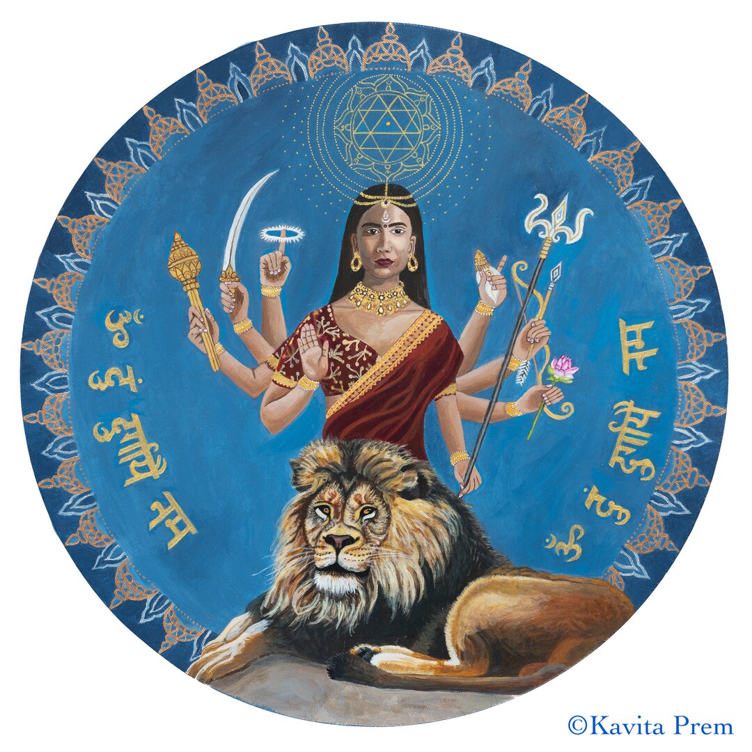 Durga Ma Canvas Print 30x30 Cm/12"x12", Indian Hindu Goddess, Warrior ...