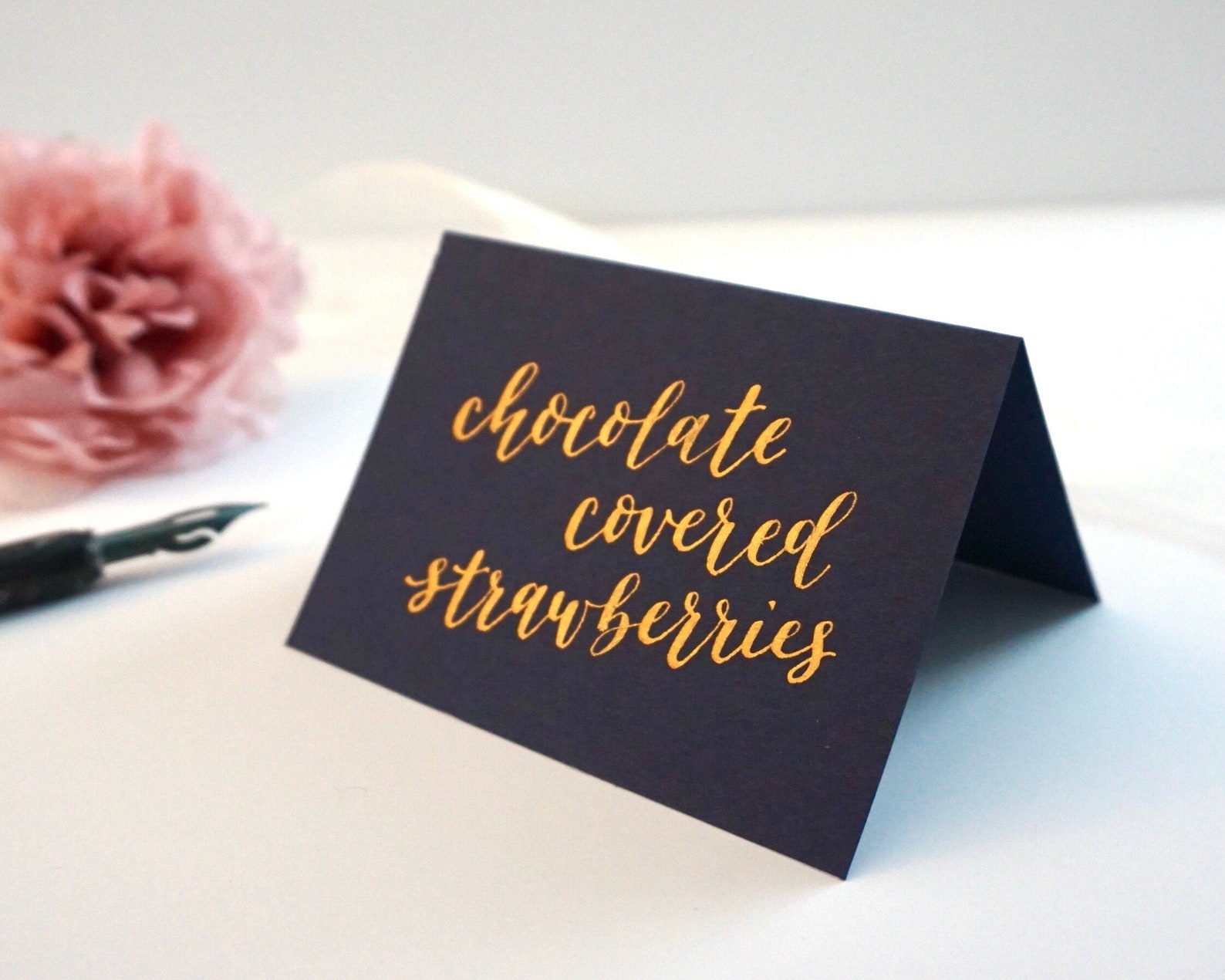 Buffet/cake Table Label Card Gold Ink Calligraphy on Navy Cards Tented ...