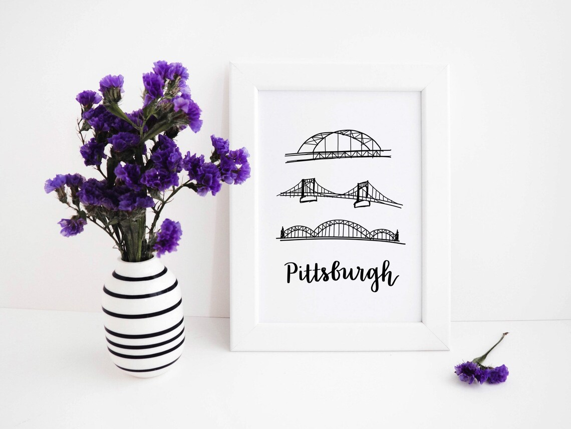 Pittsburgh Calligraphy & Bridges Sketch - Digital File, Printable ...