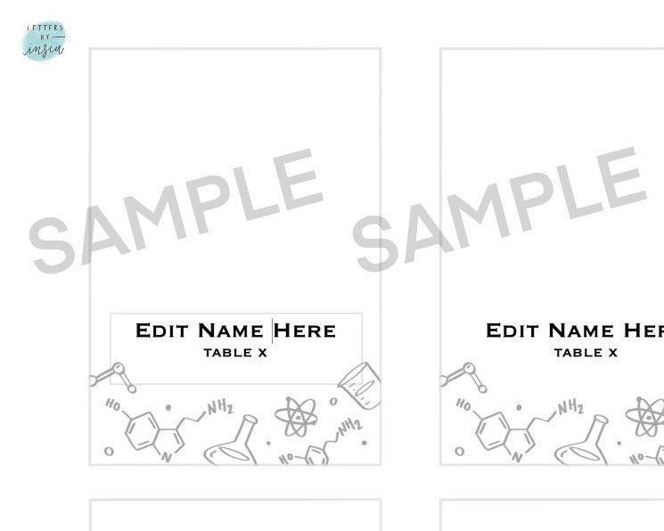 Chemistry Place Card Template Science Theme Wedding, Escort, Stem Event ...