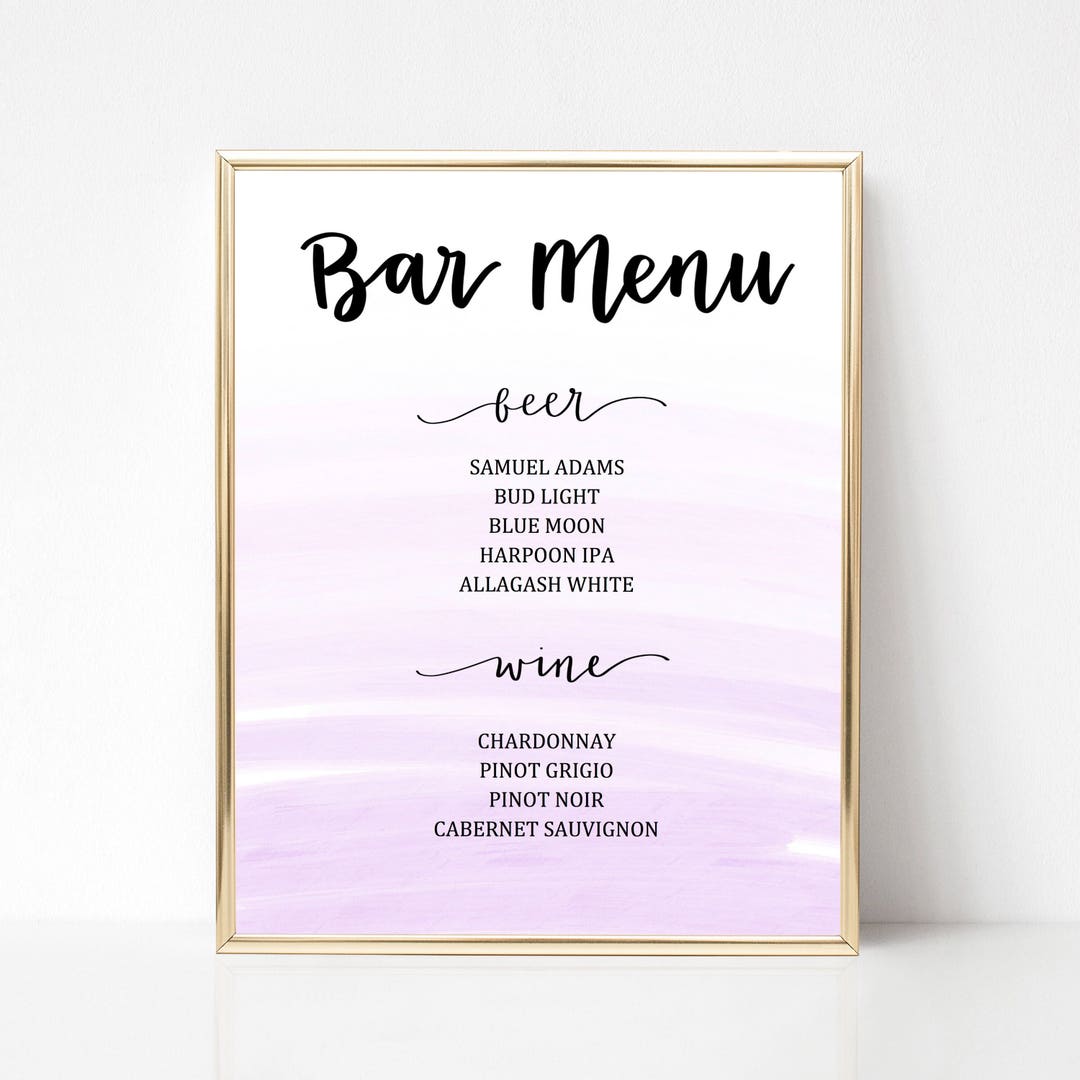 Watercolor Bar Menu Beer & Wine Instant Download - Etsy
