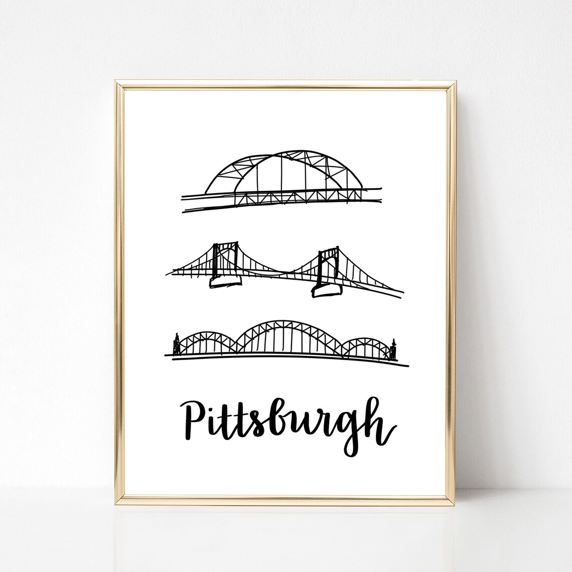 Pittsburgh Calligraphy & Bridges Sketch - Digital File, Printable ...