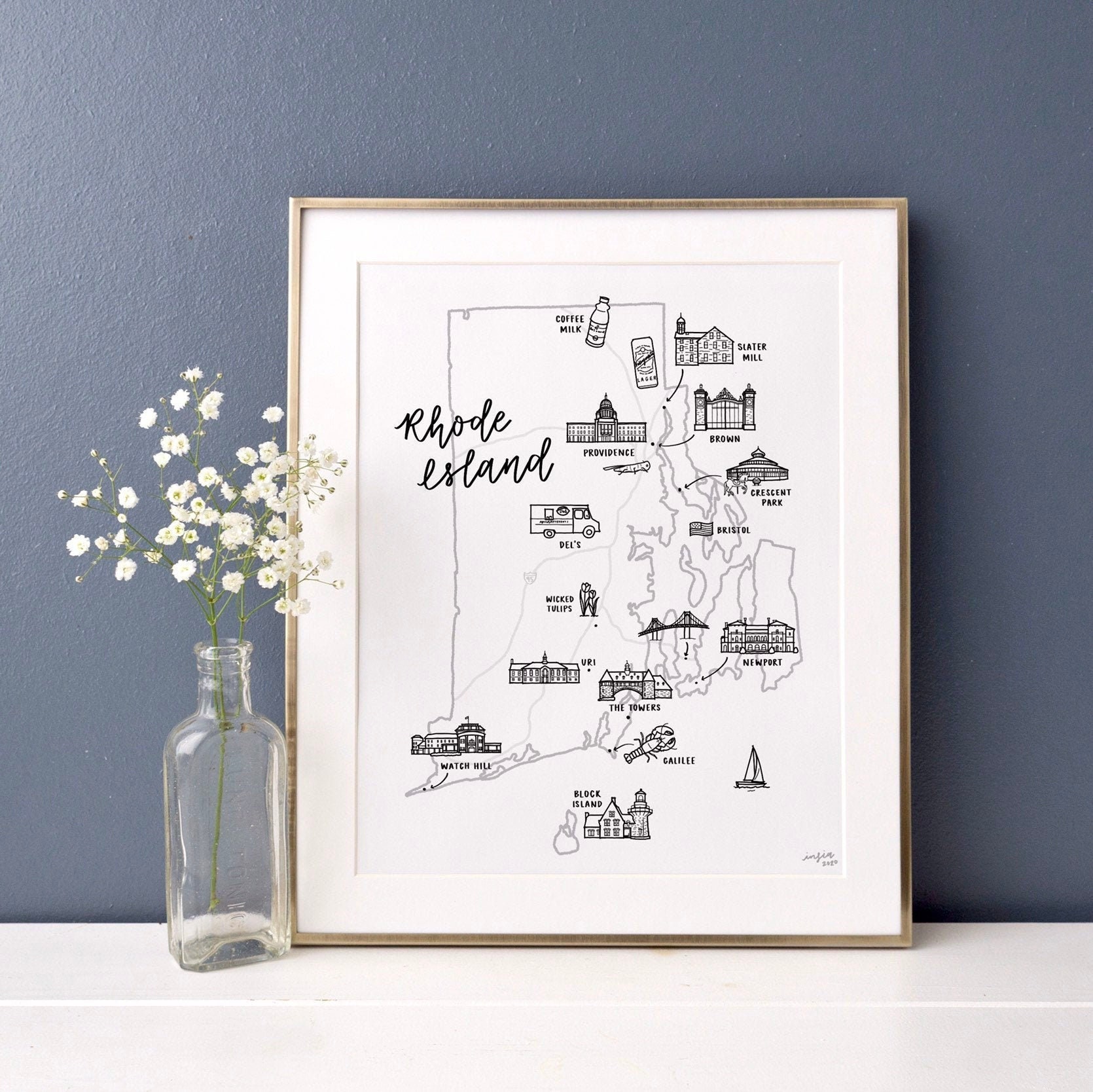 Rhode Island Map Print - Digital File, Printable, Download, Art, Hand ...