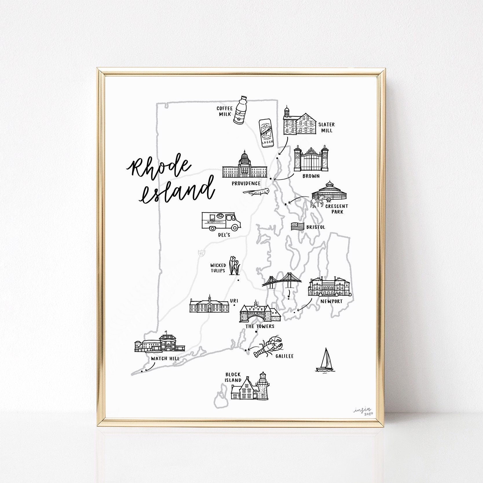Rhode Island Map Print - Digital File, Printable, Download, Art, Hand ...