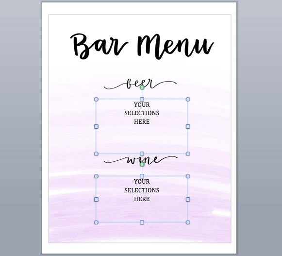Watercolor Bar Menu Beer & Wine Instant Download - Etsy