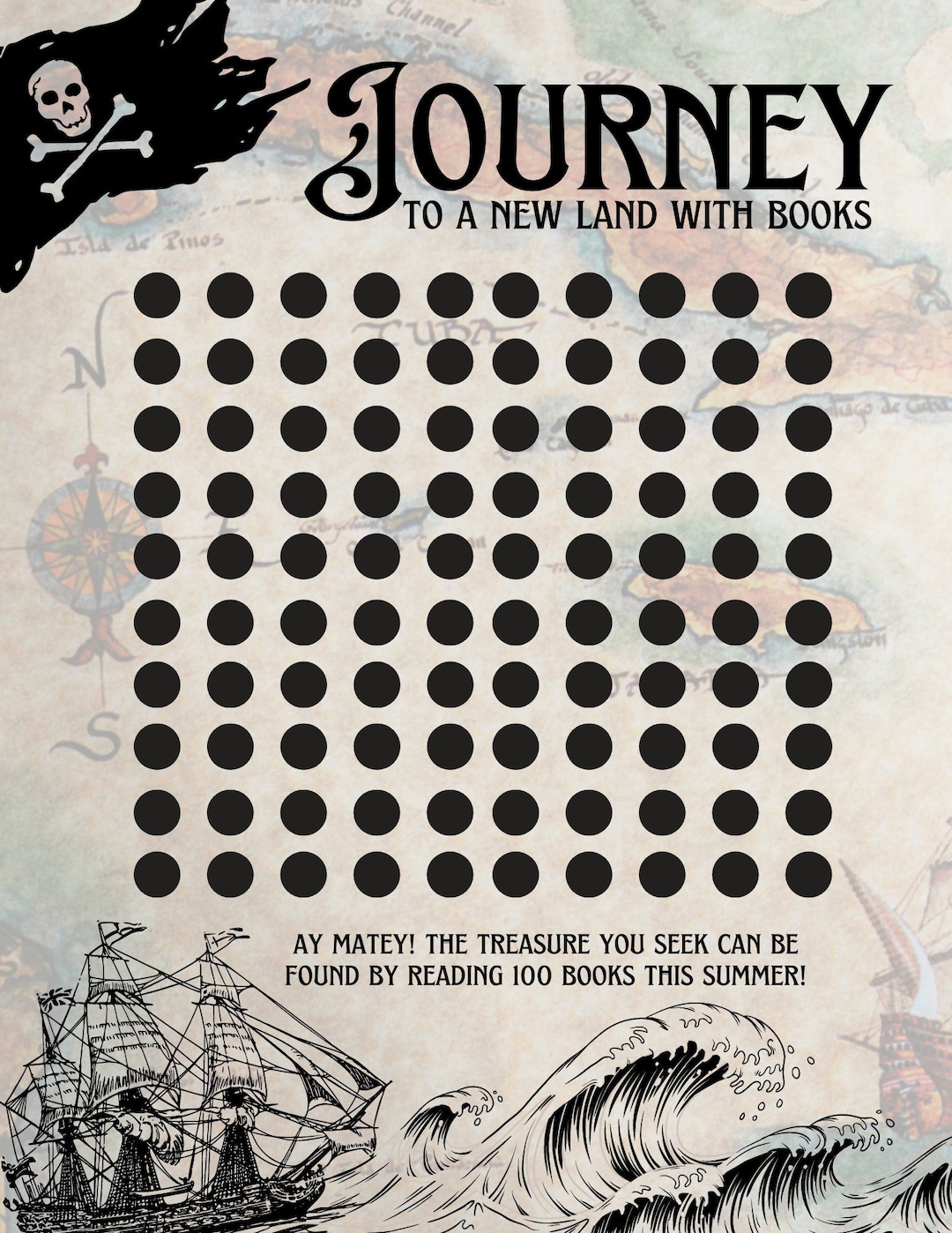 Journey Into Reading Chart for Kids - 100 Books Goal Chart - Pirate ...