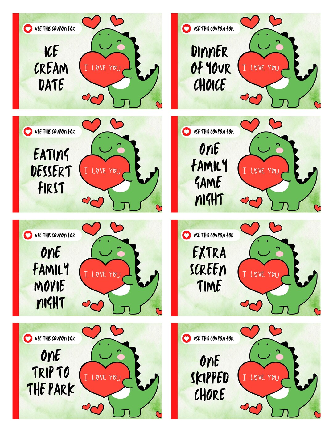 Dinosaur Valentine Love Coupon Valentine Gift for Kids - Digital ...