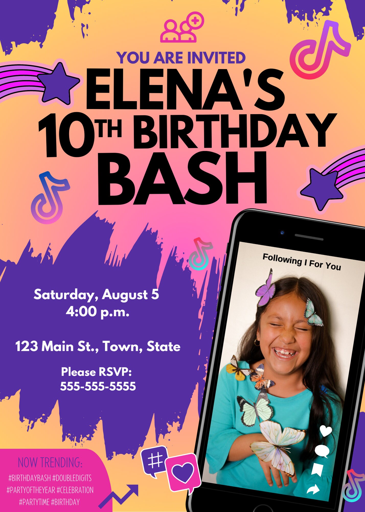 Tiktok Birthday Invitation Template for Tween, Teen, Kid Birthday Party ...